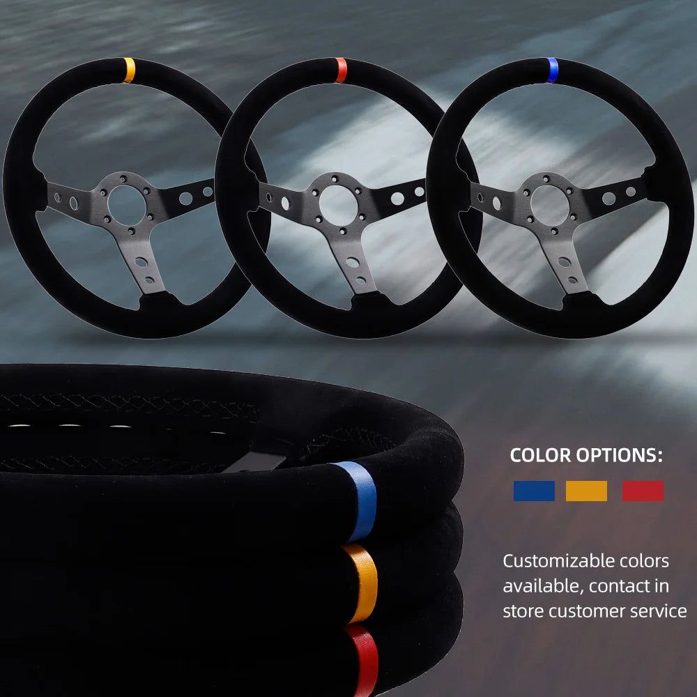 14Inch Racing Steering Wheel Suede 350mm Wheels with Horn Button Alum ...